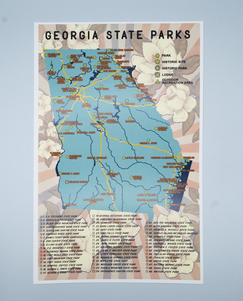 Georgia State Parks Map Print Trendy Wall Art State Park - Etsy.de