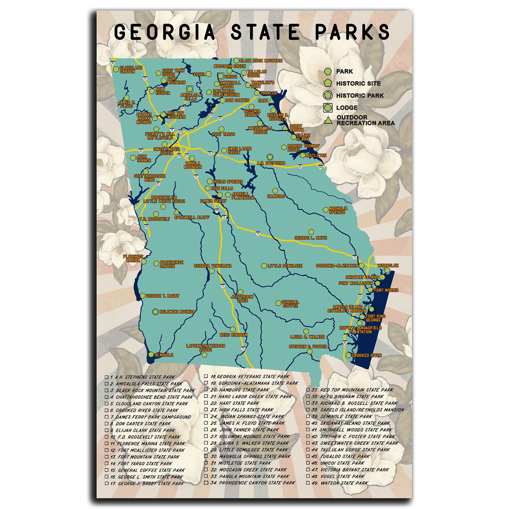 Georgia State Parks Map - Print - Trendy Wall Art - State Park Map ...