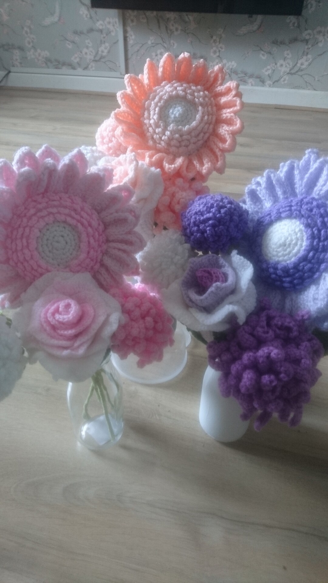 Shades Of, Handmade Crochet Flower Vase, Sunflower, Rose, Ping Pang ...