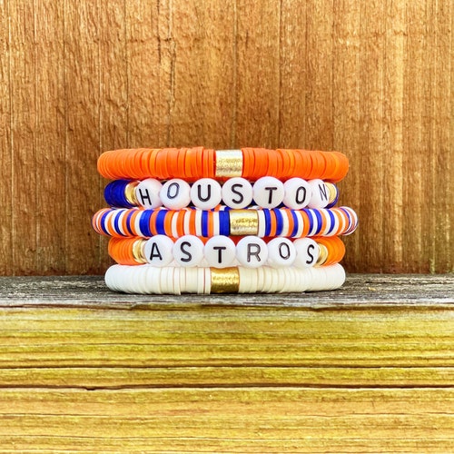 Houston Astros Bracelet Set Astros Bracelet Astros Beaded - Etsy