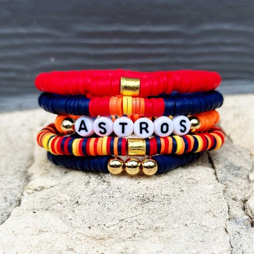 Houston Astros Bracelet Set Astros Bracelet Astros Beaded - Etsy
