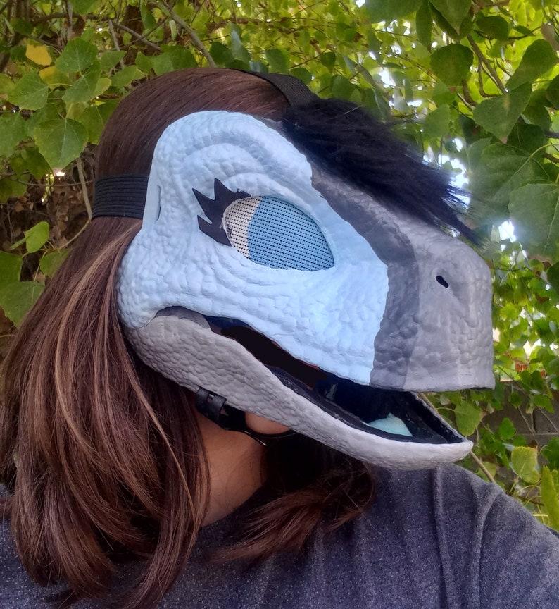 Blue and Grey Raptor Dino Mask - Etsy