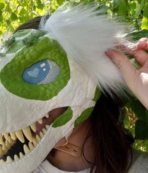 Plant Dalmatian Trex Dino Mask With Moss and Floppy Ears Tail - Etsy