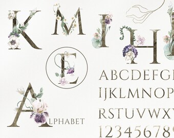 Gold Foil Alphabet Clipart. Boho Floral Arrangement Monogram | Etsy