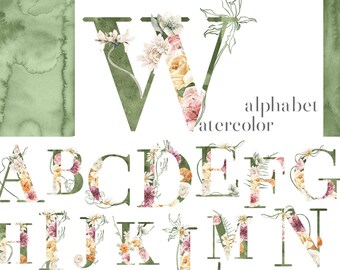 Floral Alphabet Green - Etsy