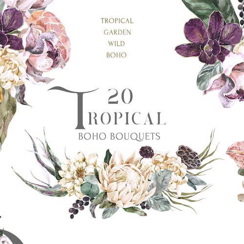 Watercolor Boho Floral Frame Clipart Boho Flowers and Dried - Etsy