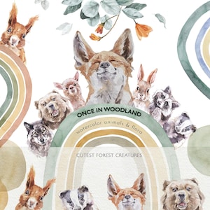 Woodland Animals & Rainbows Watercolor Clipart Set. Baby Shower, Boho ...
