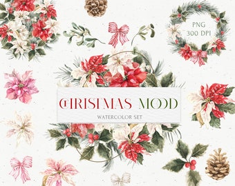 Classic Christmas Clipart Set: Winter Festive Wreath Decor | Etsy