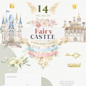 Watercolor Castle & Flowers Clipart. Fairy Kingdom White Palace ...