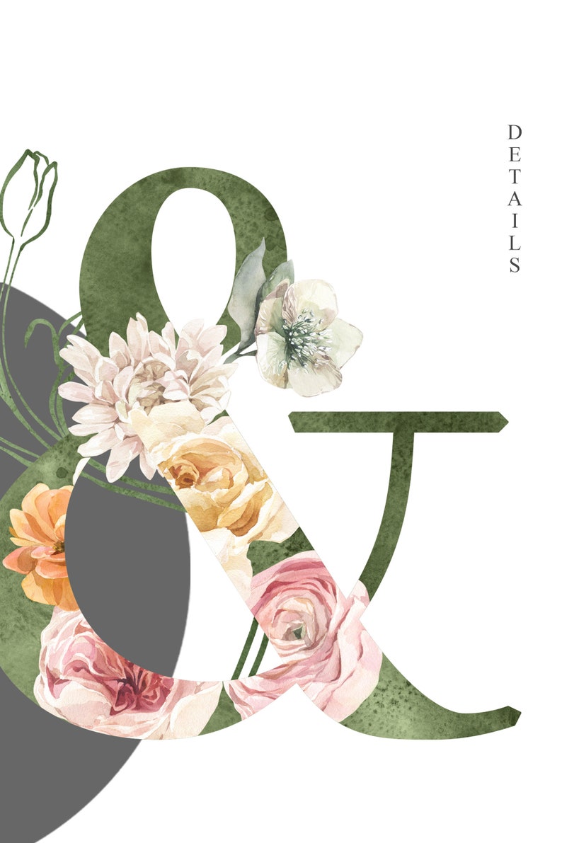 Green Floral Alphabet Numbers Clipart. Spring Summer Boho | Etsy
