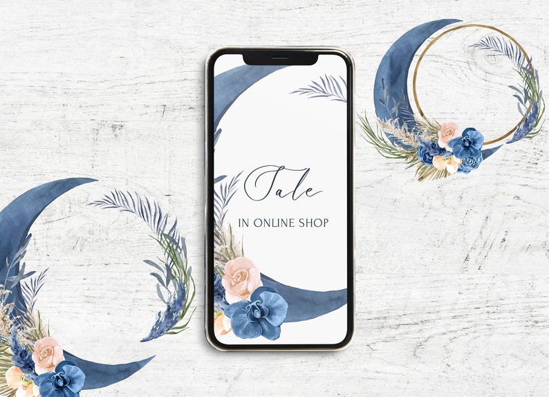 Boho Round Floral Frame Clipart Pampas Grass. Blue Moon - Etsy