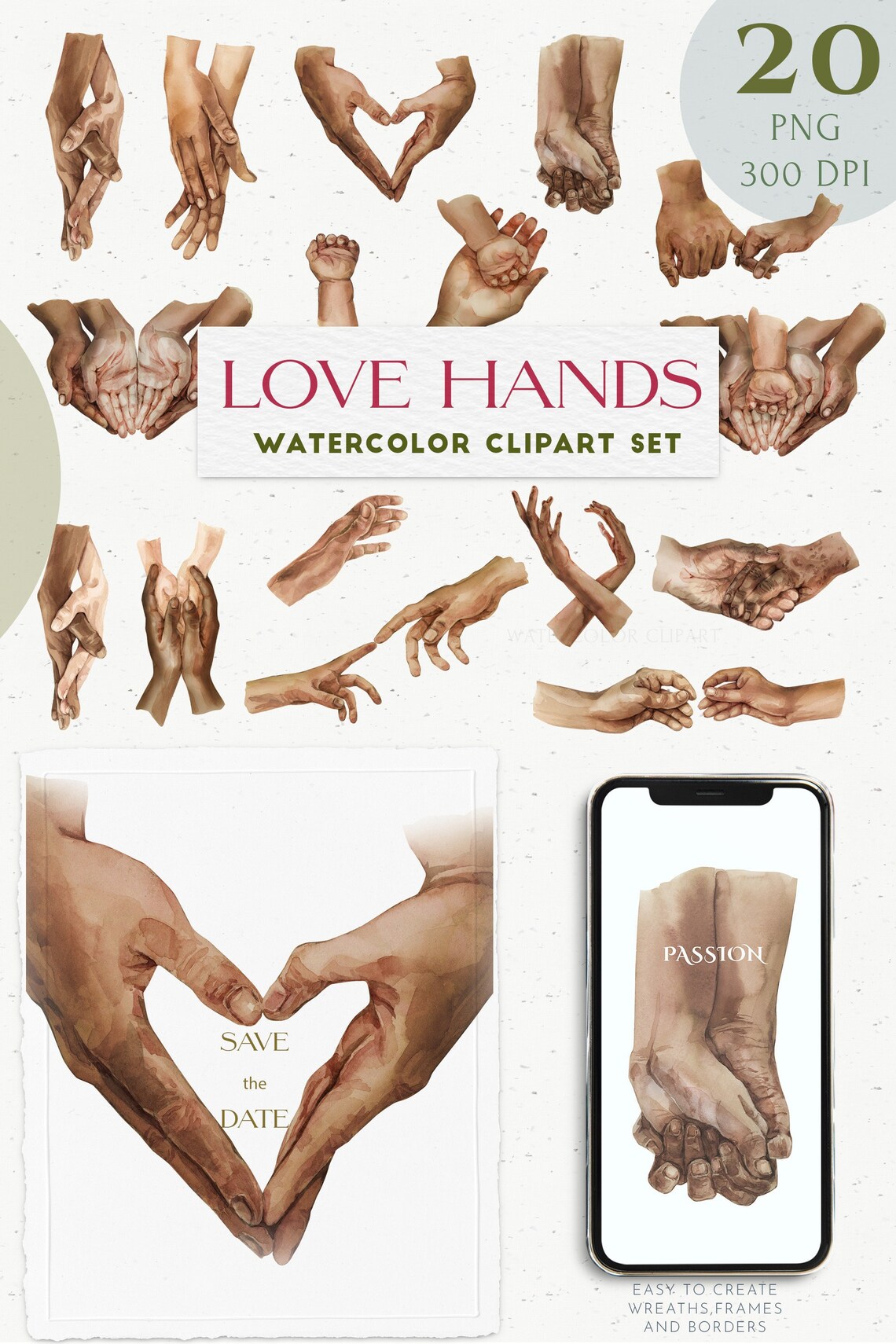 Watercolor Love Family Hands Clipart Set: Man Woman Baby | Etsy