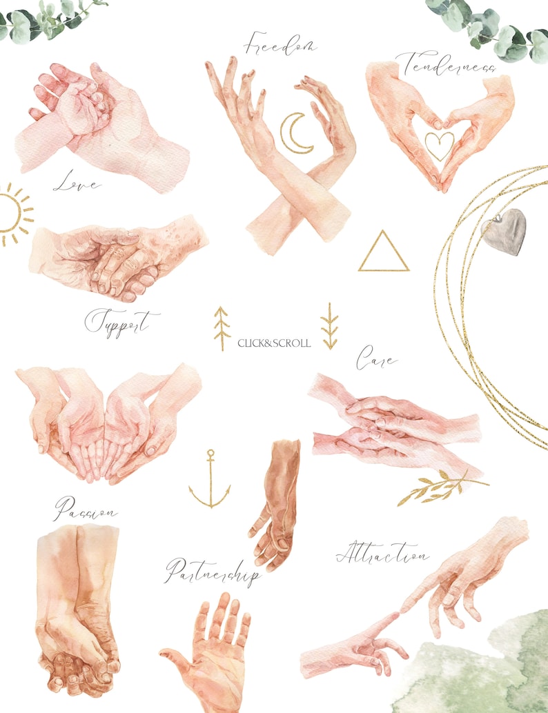 Watercolor People's Hands Clipart: Man, Woman, Baby, Kid, Family ...