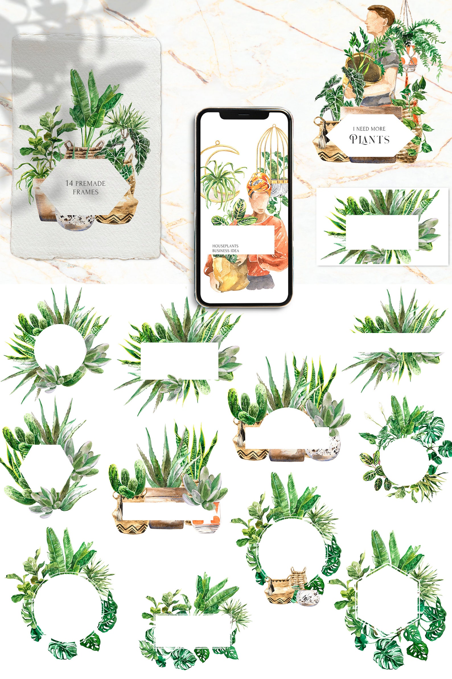 Watercolor House plant lovers clipart. Home jungle Tropical | Etsy