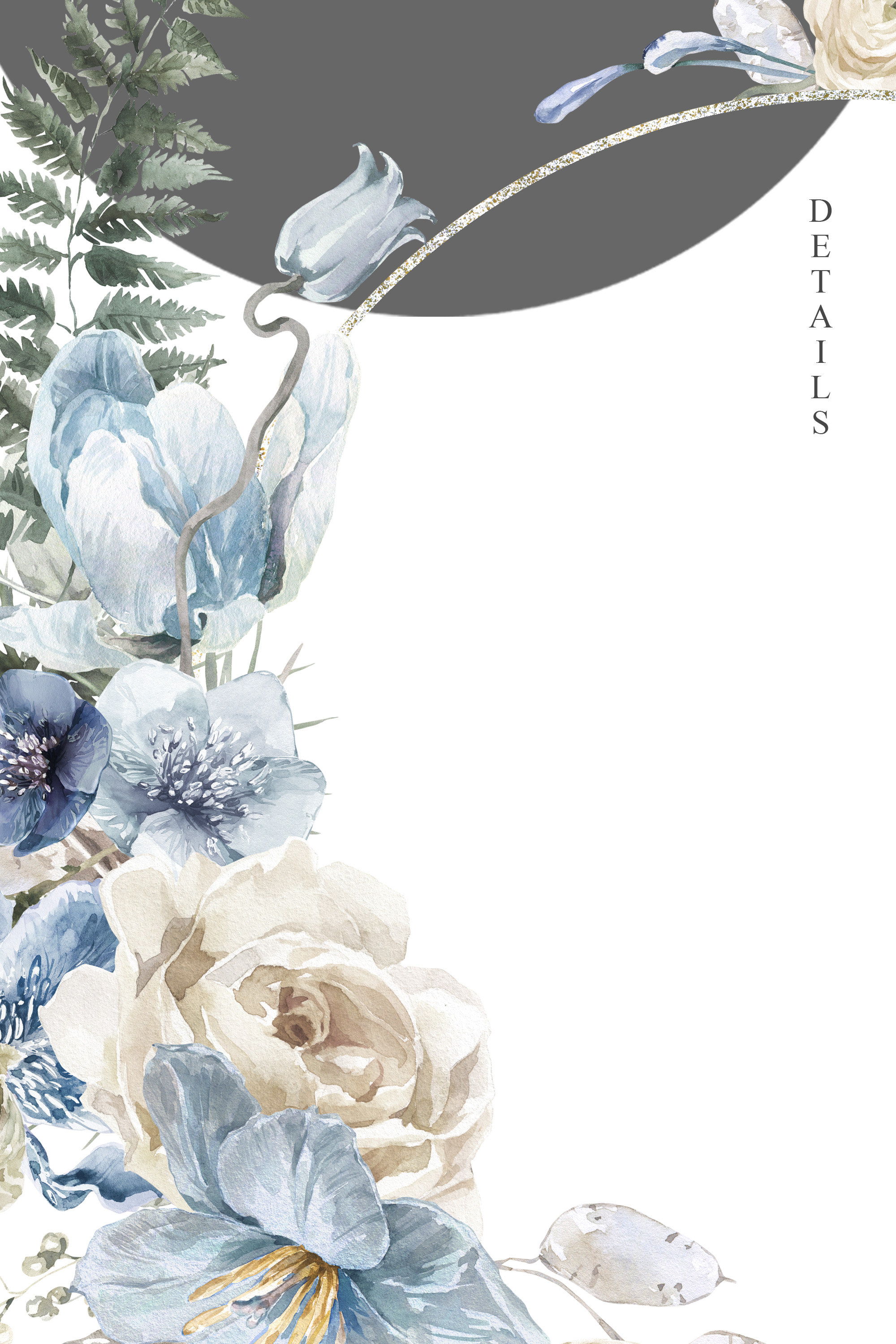 Boho Blue White Floral Wreath Gold Frame clipart. Watercolor | Etsy