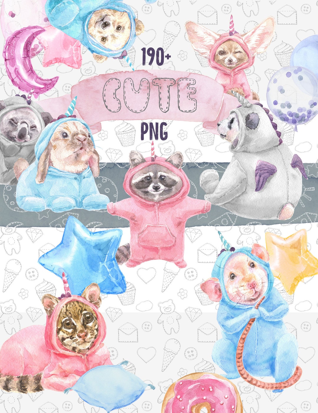 Watercolor Sleeping Baby Animals Clipart. Baby Shower Party Panda Bear ...