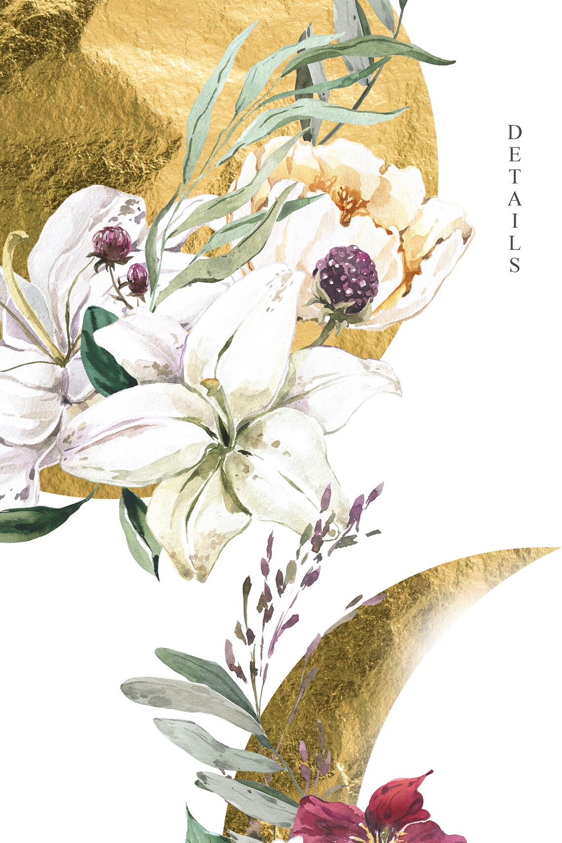 Gold Moon phases set printable Poster Floral Watercolor Boho | Etsy