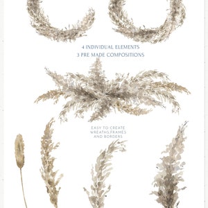Pampas Grass Clipart Set. Boho Watercolor Wreaths Bohemian Wedding ...