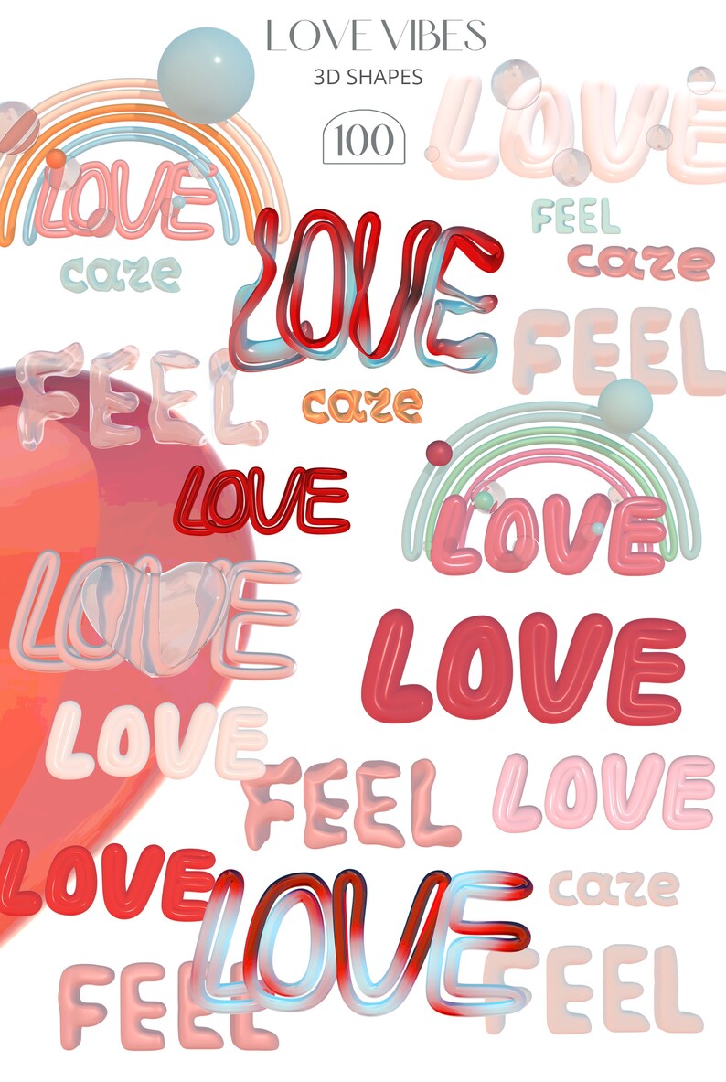 Love Heart Grainy Gradient 3D Abstract Shape Clipart Set. - Etsy