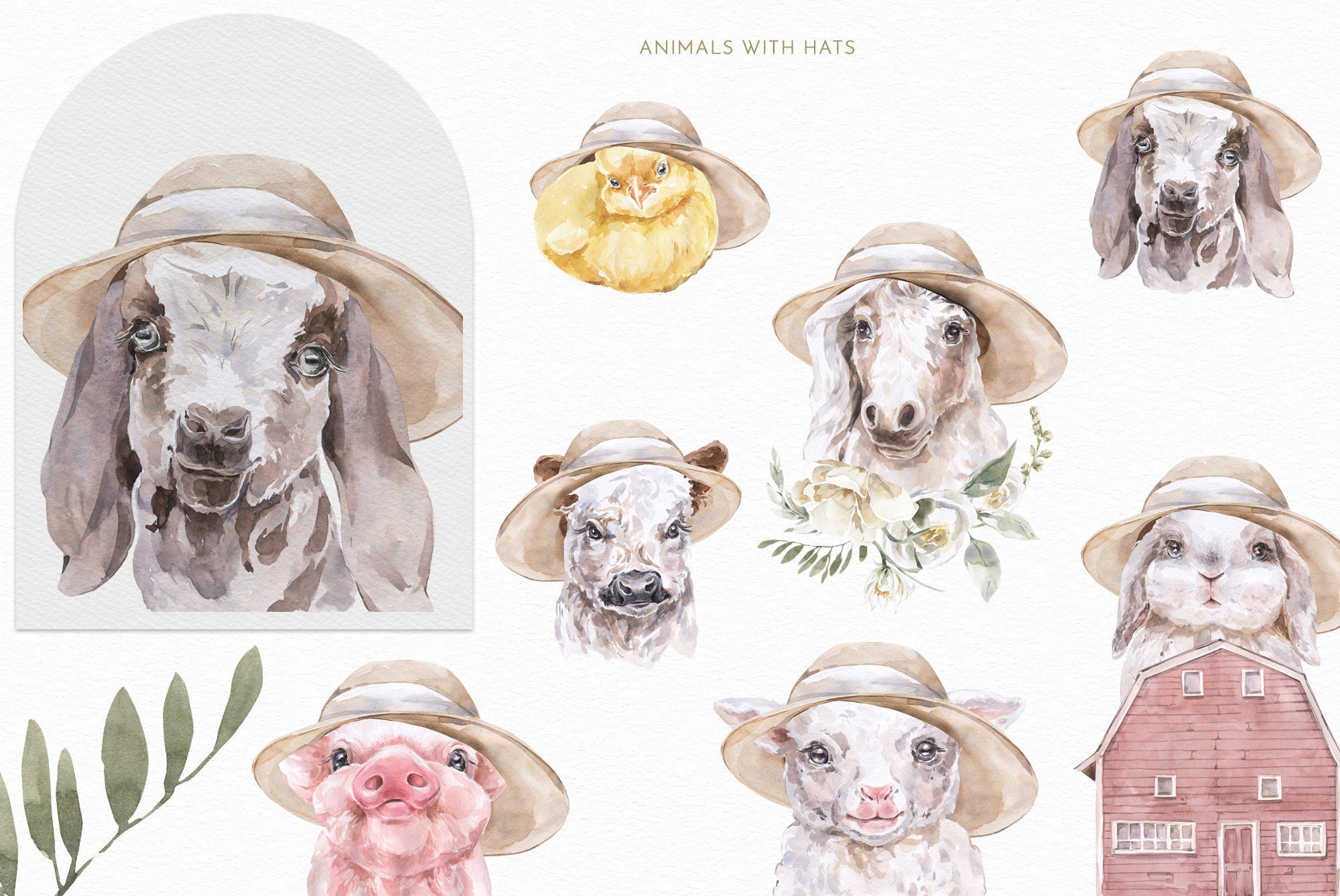 Farm Baby Animals Watercolor Clipart Set. Goat Horse Cow | Etsy