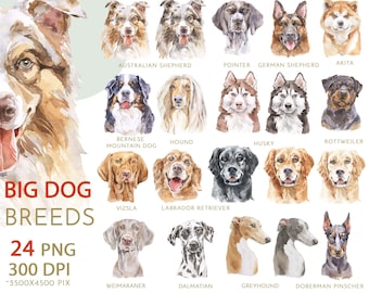 17 Dog Breeds Watercolor Clipart Set. Dog Lovers Gift Instant Download ...