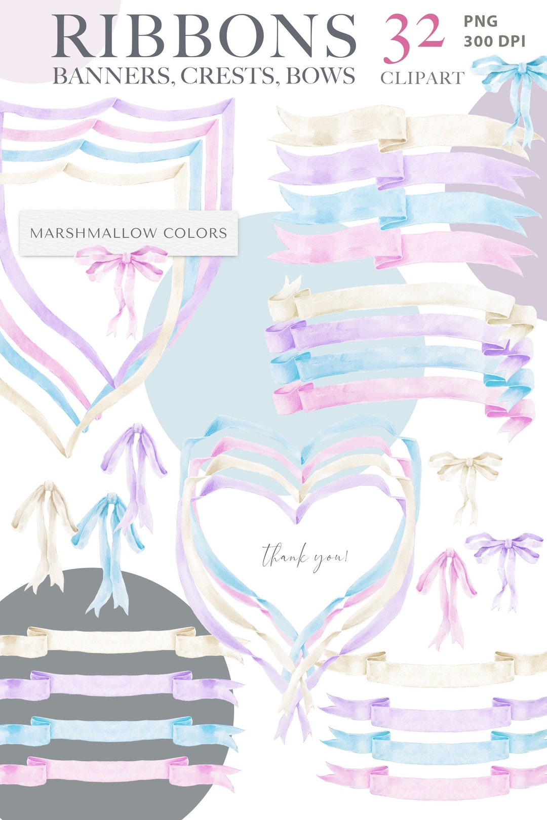 Watercolor Ribbon Banner Clipart Set. Wedding Crest Creator, Baby ...