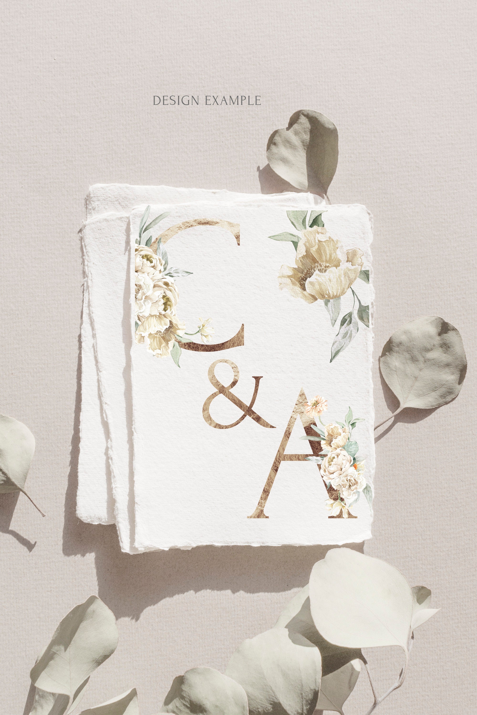 Gold Foil Alphabet Clipart. White Boho Floral Arrangement - Etsy