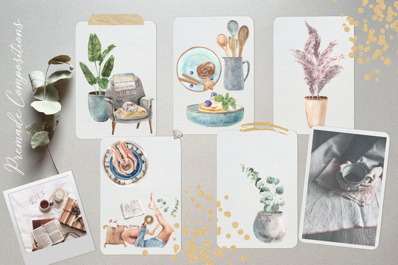 Autumn Home Watercolor Clipart. Top View Scene Creator Boho - Etsy