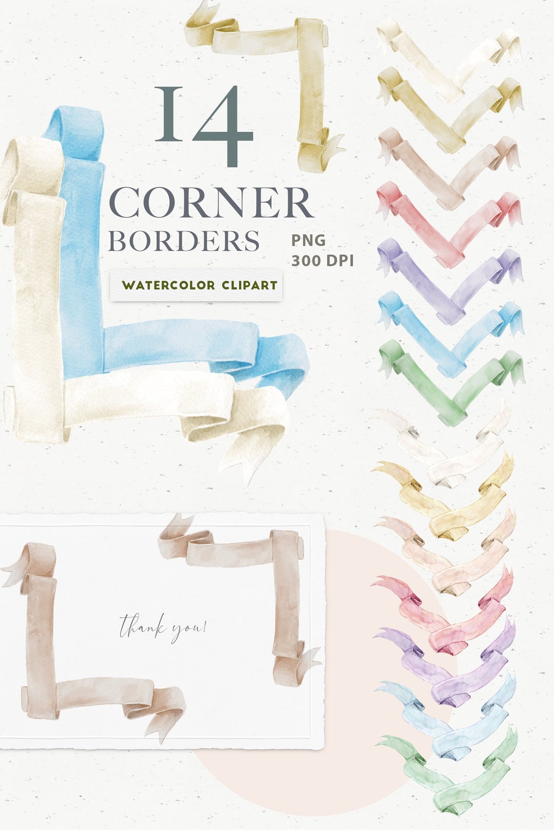 Watercolor Ribbon Corner Banner Clipart Set. Wedding Crest Creator ...