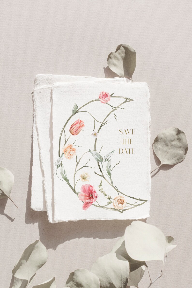 Floral moon clipart. Valentines wedding Watercolor Boho | Etsy