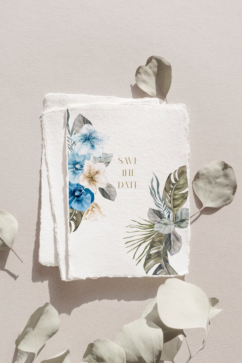 Blue White Floral Boho Tropical Wreath Arrangement Clipart - Etsy