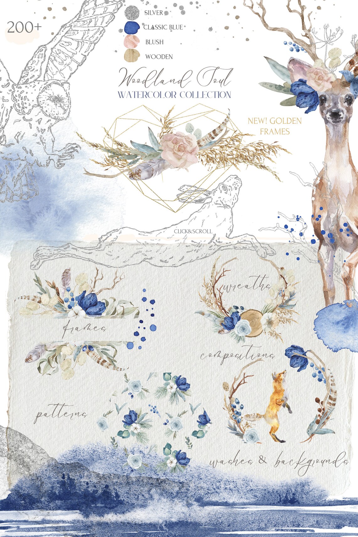 Winter Woodland Animals Watercolor Floral Clipart Set for - Etsy