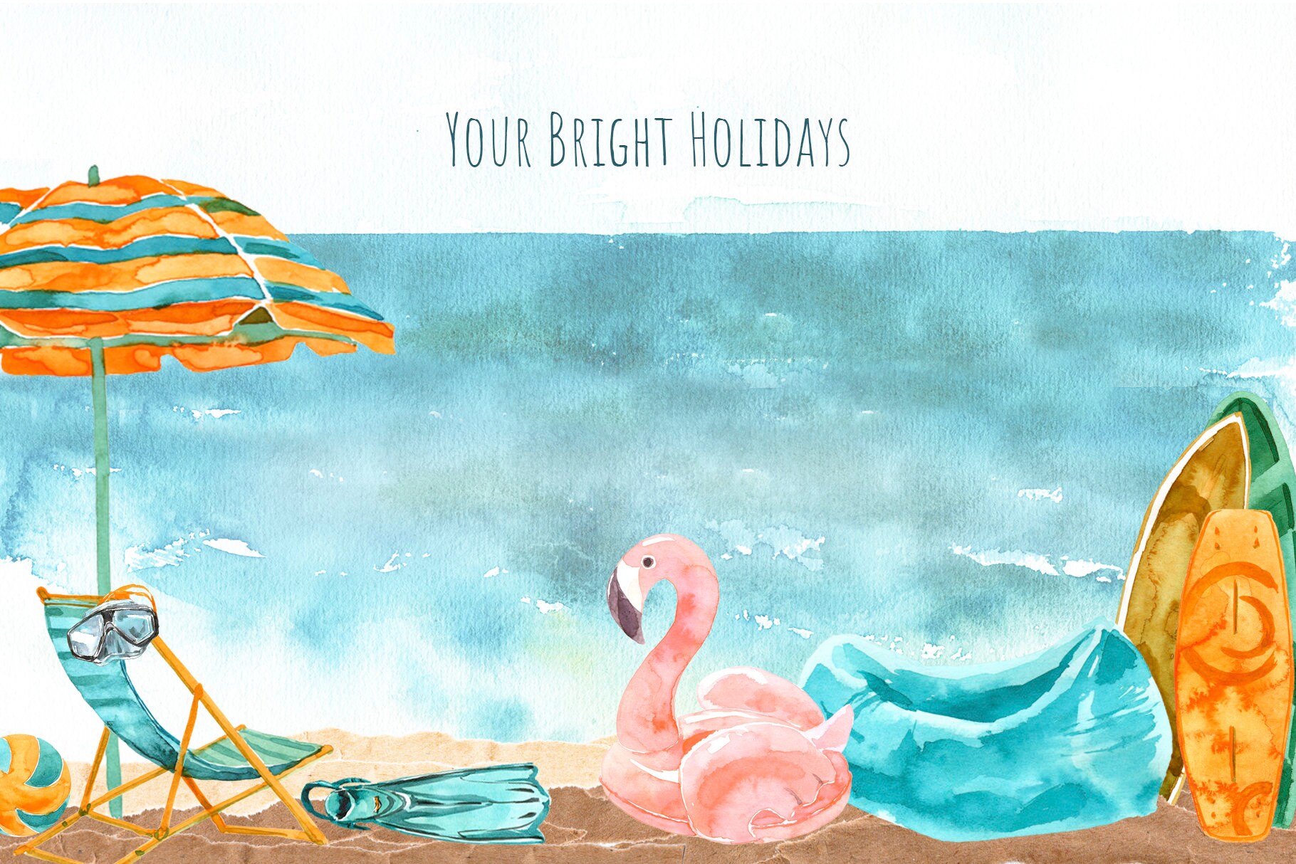 Tropical Summer Clipart Watercolor Collage Set. Beach | Etsy