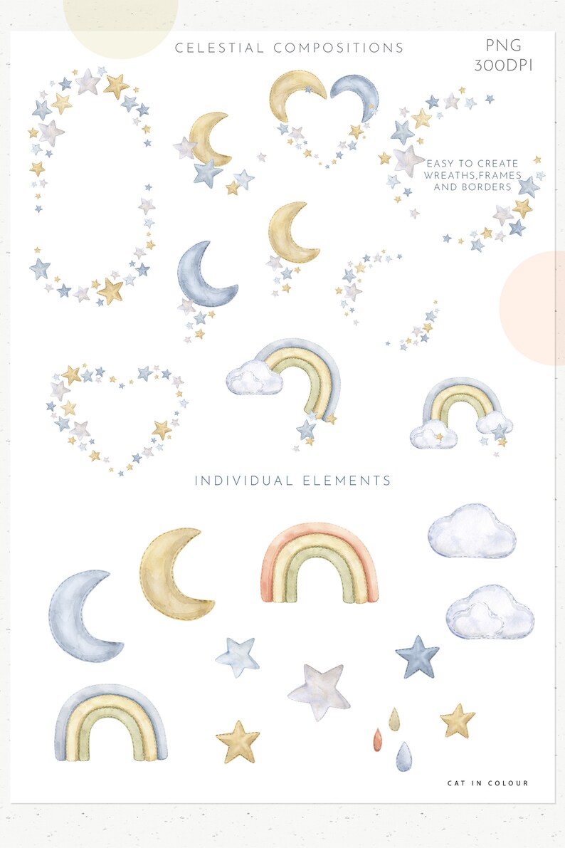 Baby Pastel Stars and Rainbows Watercolor Clipart Set. Boho Neutral ...