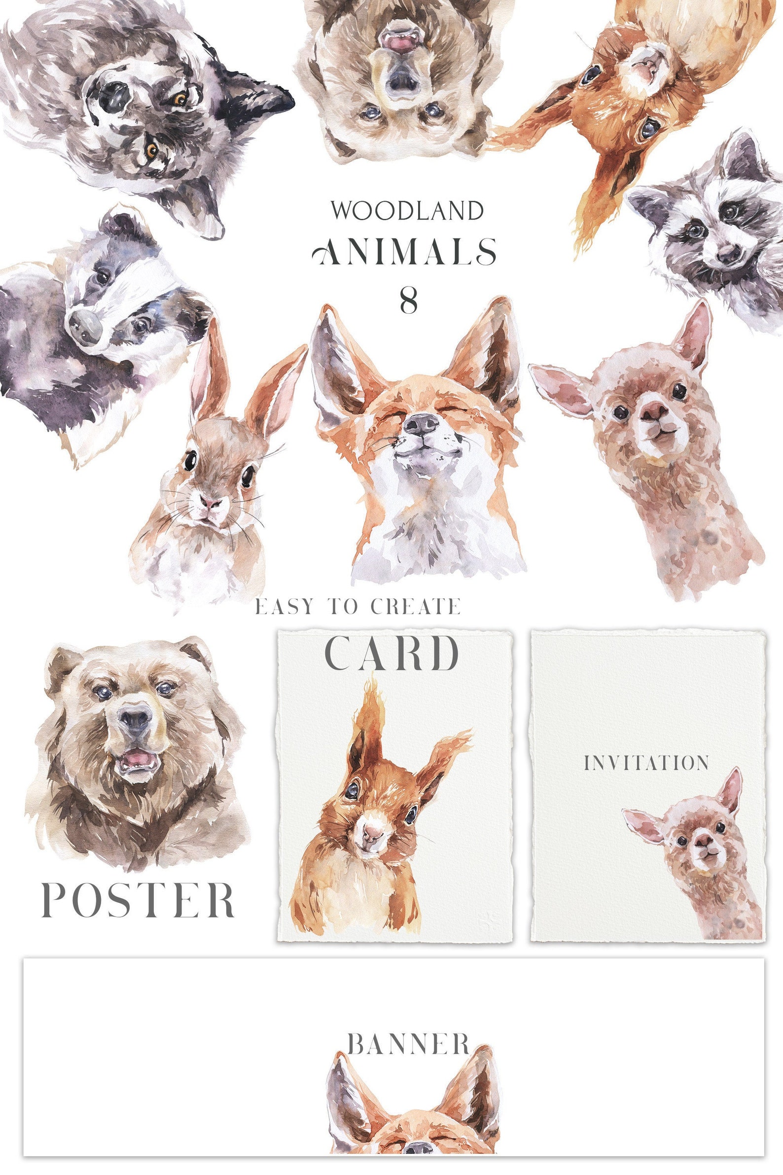Woodland Animals Watercolor Clipart Set. Baby Shower Boho - Etsy