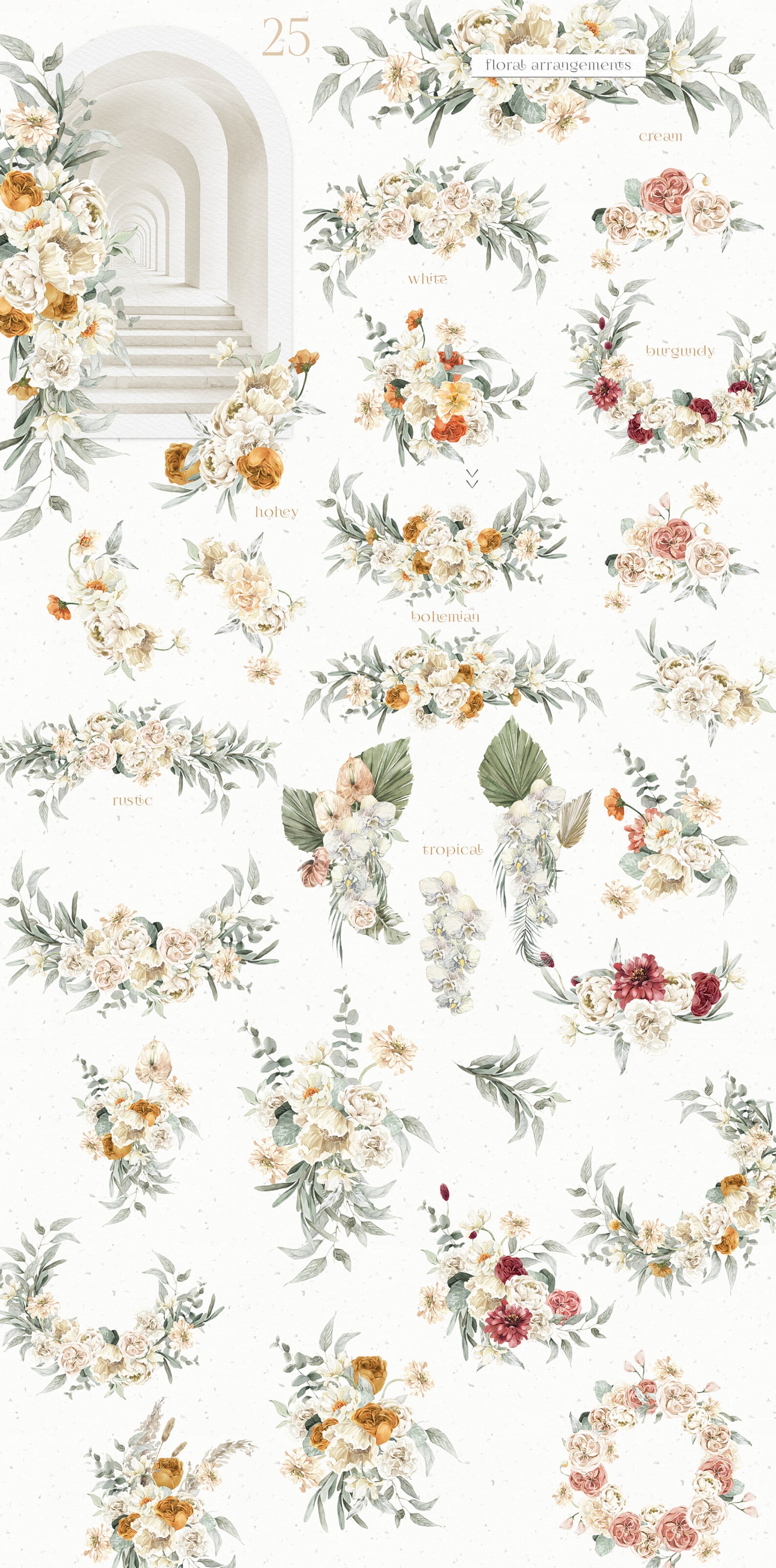 Boho Floral Wreaths Arrangement Set. White Neutral Pink | Etsy