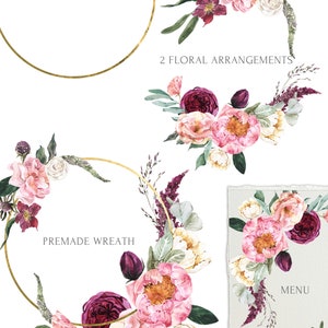 Boho Circle Gold Floral Frames Set Watercolor Bohemian Wedding Wreath ...