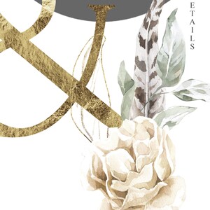 Gold Foil Alphabet Clipart. Boho Floral Arrangement Monogram Valentines ...