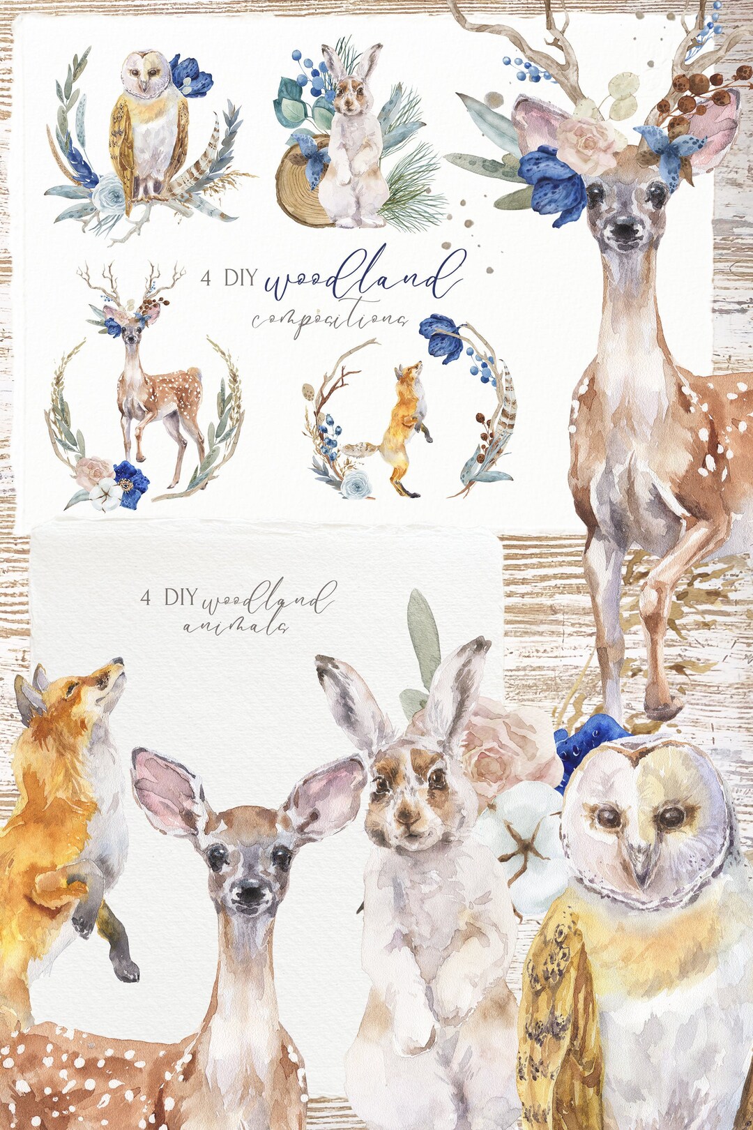 Christmas Gift Poster Instant Download. Watercolor Woodland Animal Blue ...