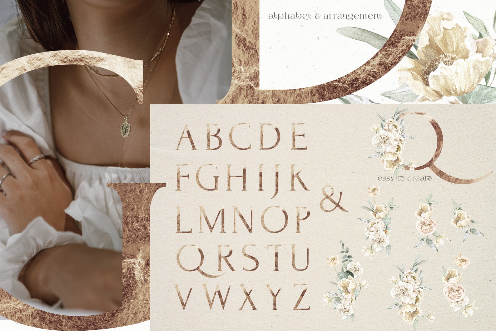 Gold Foil Alphabet Clipart. White Boho Floral Arrangement - Etsy