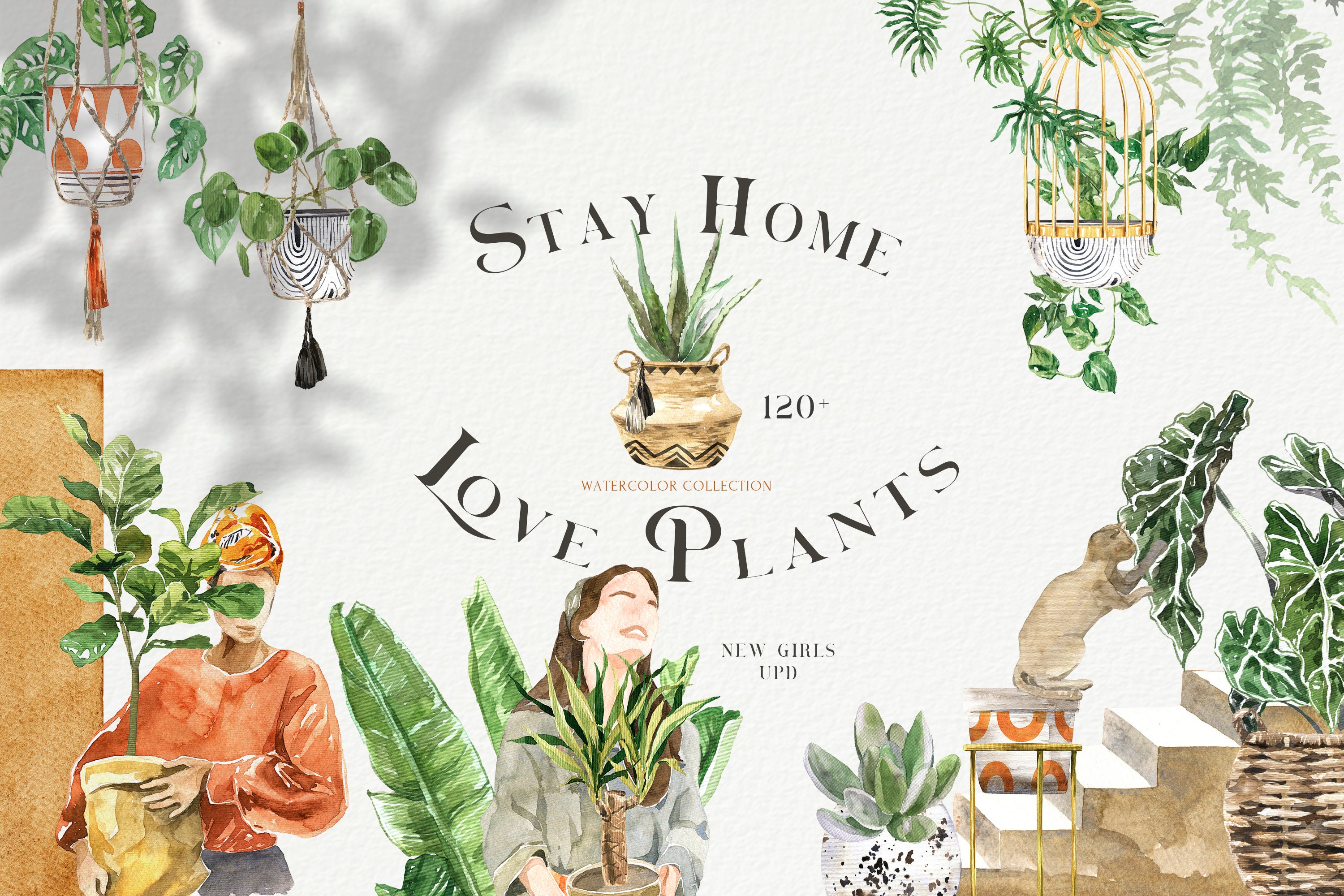 Watercolor House Plant Lovers Clipart. Home Jungle Tropical - Etsy