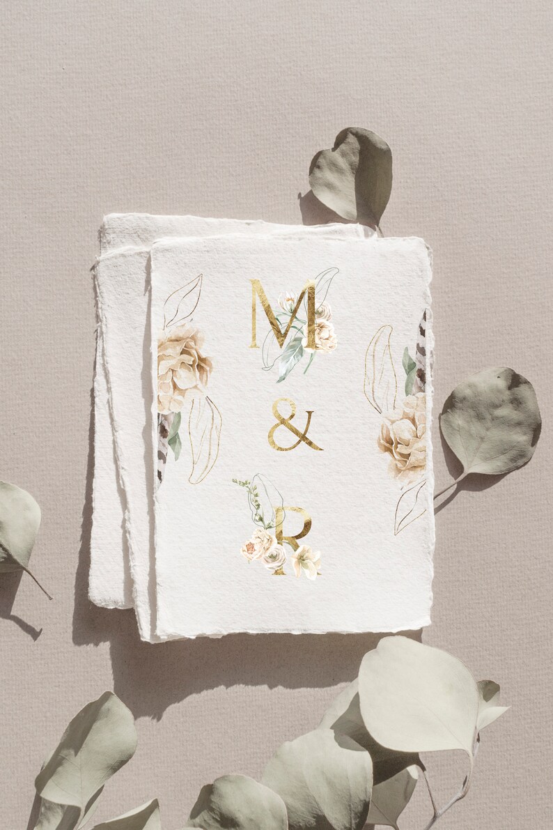 Gold Foil Alphabet Clipart. Boho Floral Arrangement Monogram - Etsy