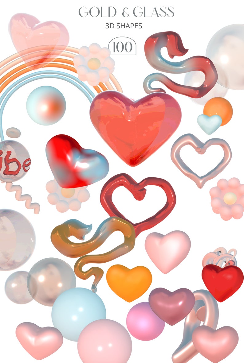 Love Heart Grainy Gradient 3D Abstract Shape Clipart Set. - Etsy