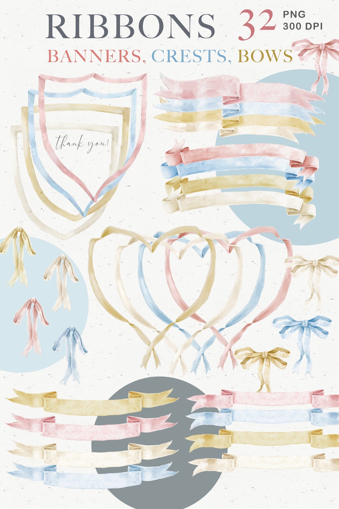 Watercolor Ribbon Banner Clipart Set. Crest Creator for Wedding, Baby ...