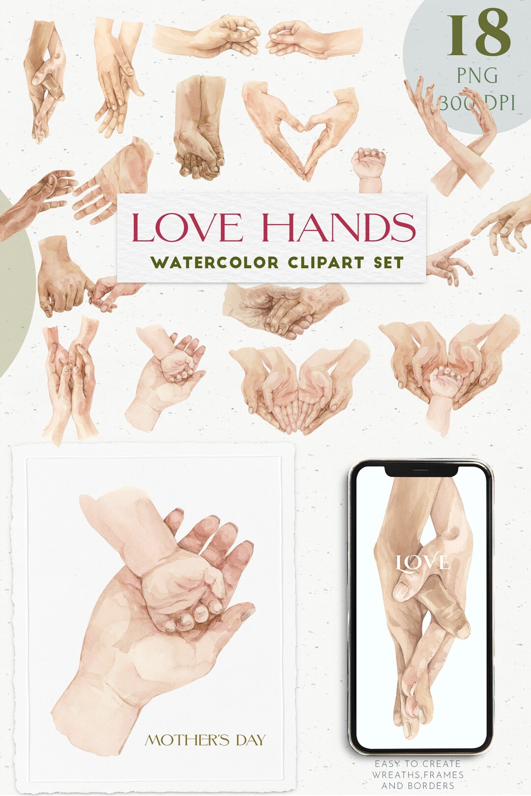 Watercolor Family Hands Clipart: Man, Woman, Baby, Kid, Family, Father ...