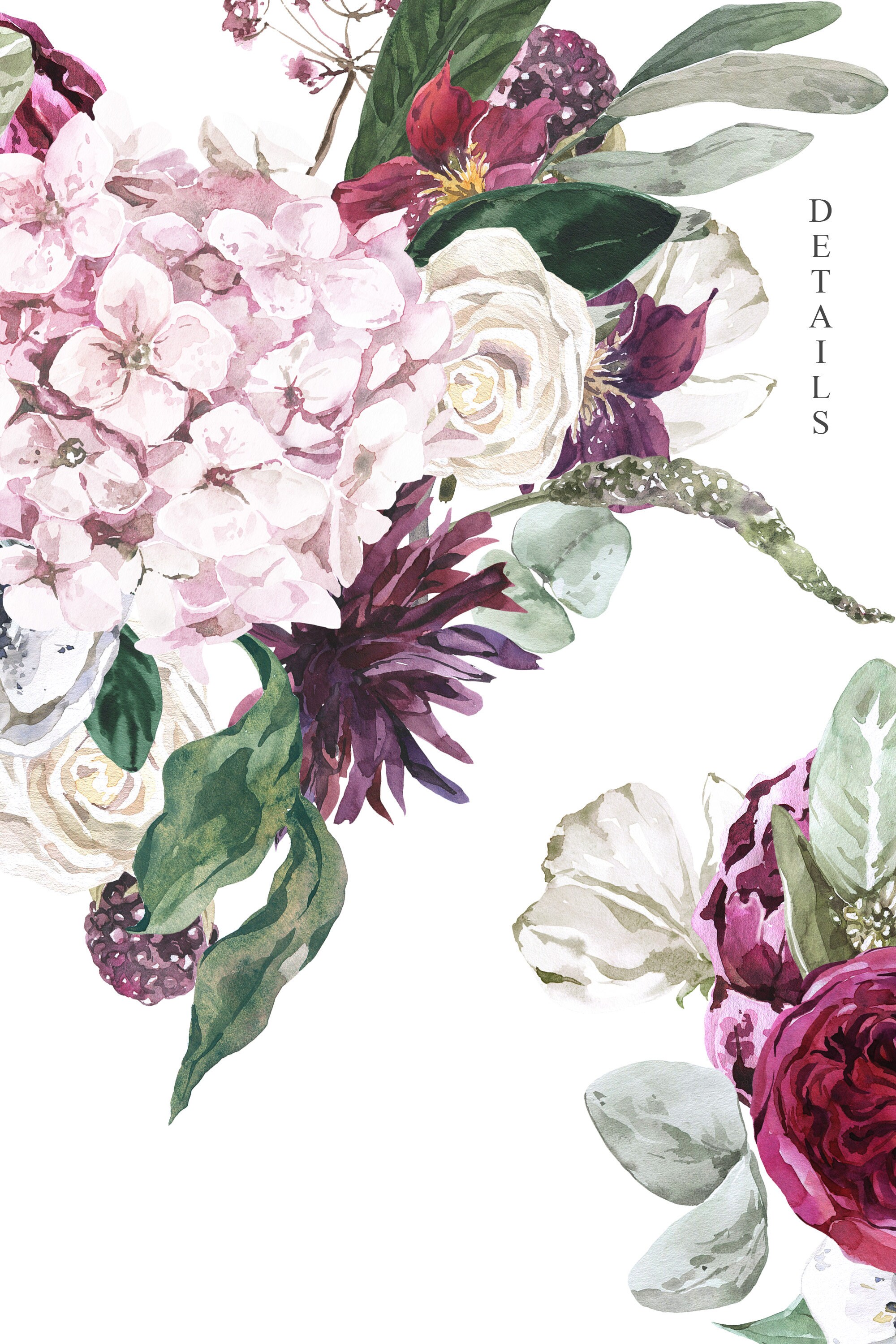 Watercolor Bohemian Wedding Floral Heart Arrangement Frame Clipart Set ...