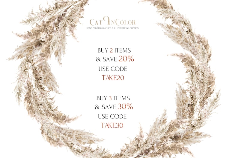 Pampas Grass Clipart Set. Boho Watercolor Header Border | Etsy