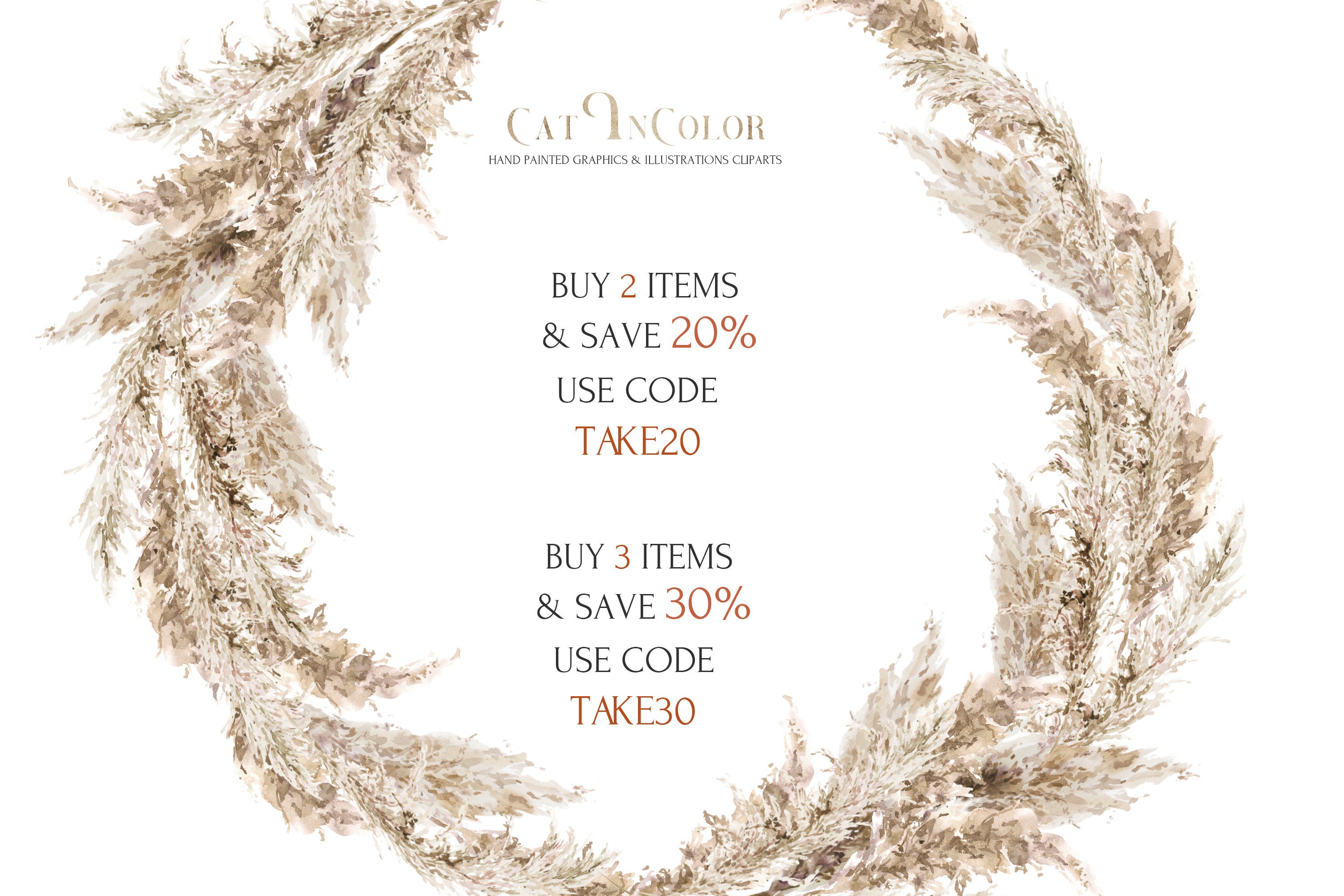 Pampas Grass Clipart Set. Boho Watercolor Bohemian Wedding Invitation ...