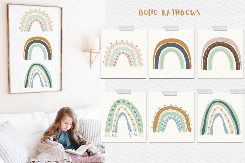 Bohemian Rainbows clipart set. Boho Baby Neutral Rainbow PNG | Etsy