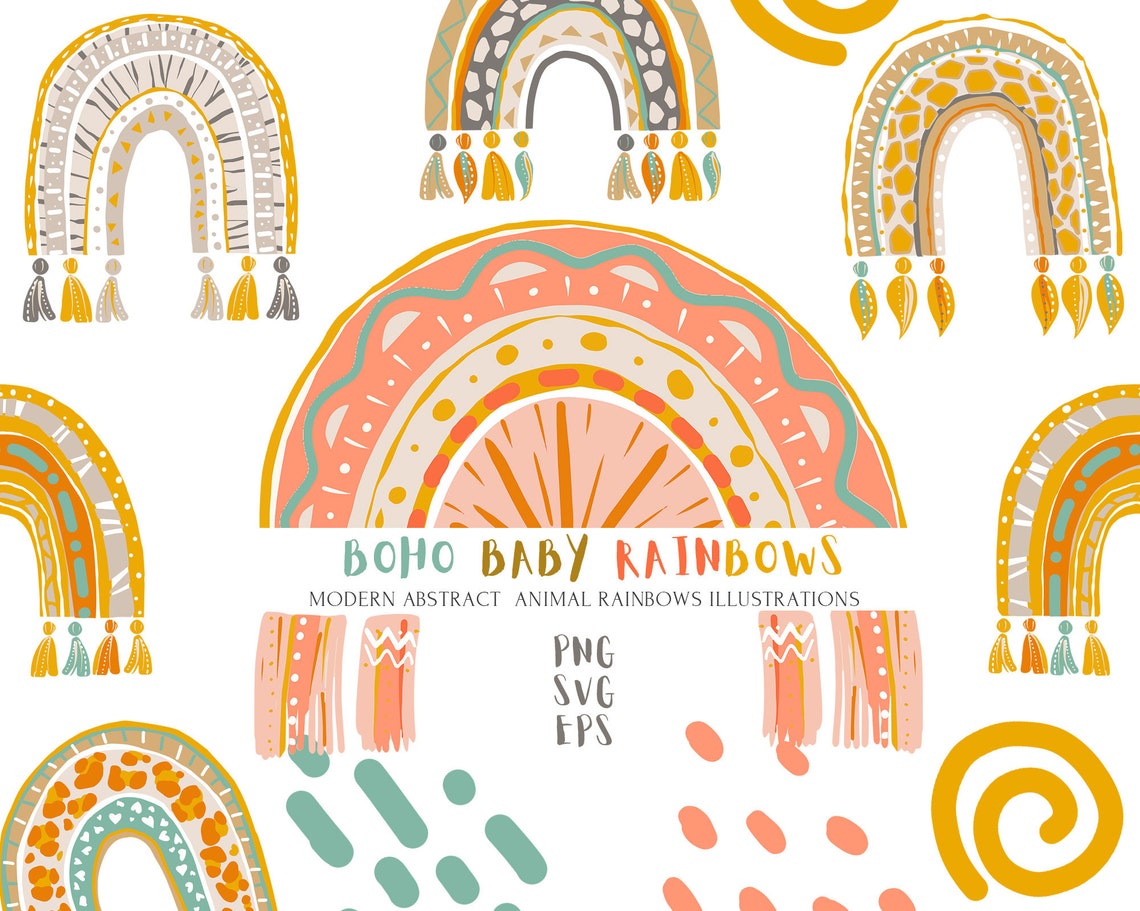African Animal Boho Rainbows SVG EPS PNG Clipart Set. Vector - Etsy